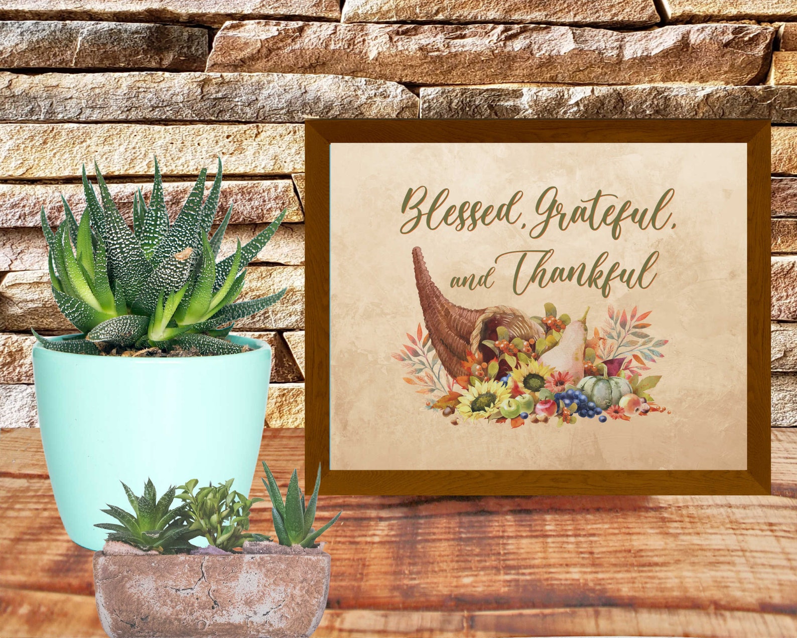 Printable Blessed Grateful Thankful Cornucopia Wall Art Print Holiday ...
