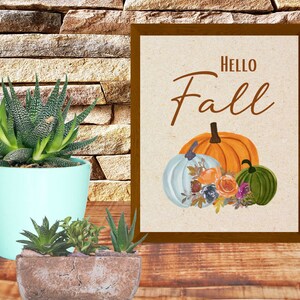 Printable Hello Fall With Pumpkins Wall Art Décor for Autumn With ...