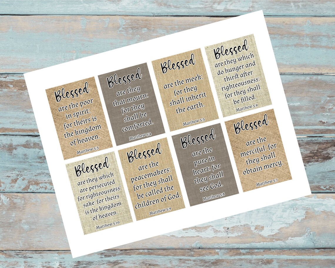 Printable Cards Beatitude Bible Verses Burlap Looks Sermon on the Mount ...
