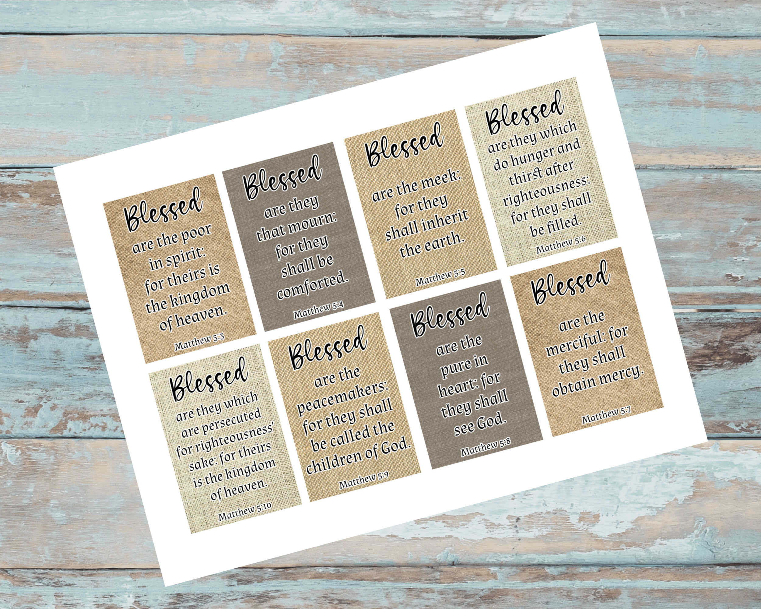 Printable Cards Beatitude Bible Verses Burlap Looks Sermon on the Mount ...