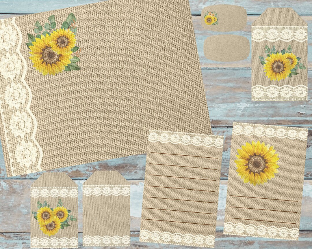 Sunflower Printable Journal Kit, Burlap Lace Journal Kit, Burlap Tags ...