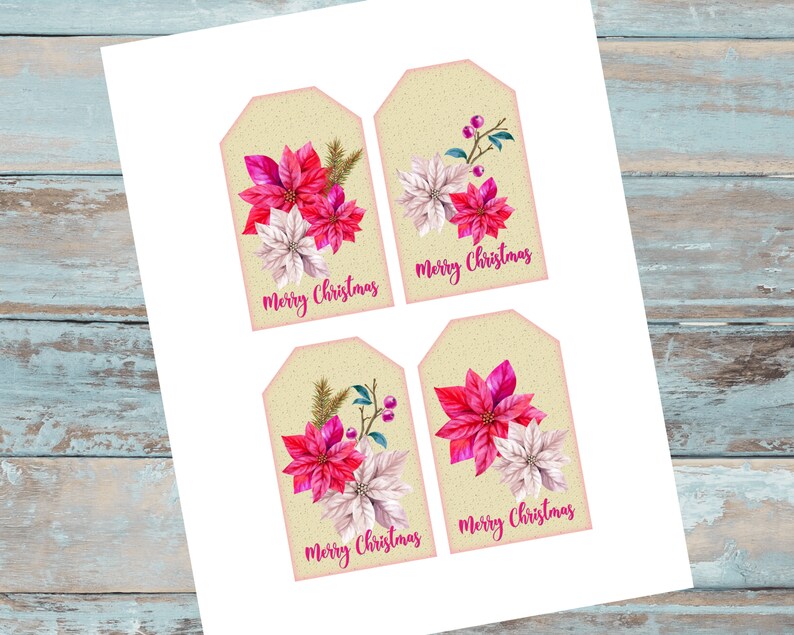 Poinsettia Merry Christmas Printable Tags, Vintage Poinsettia Journal ...