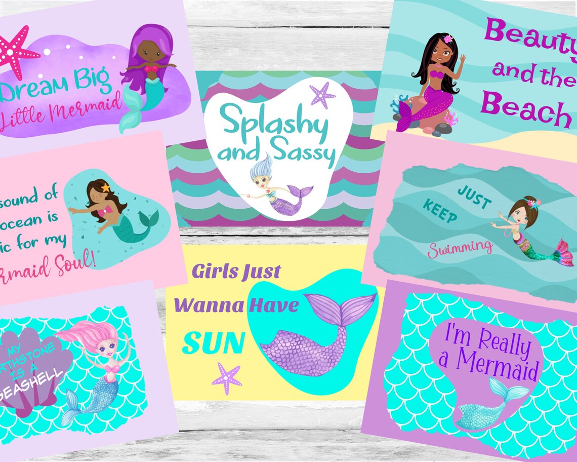 Printable Mermaid Cards With Quotes and Sayings for Lunch Box - Etsy
