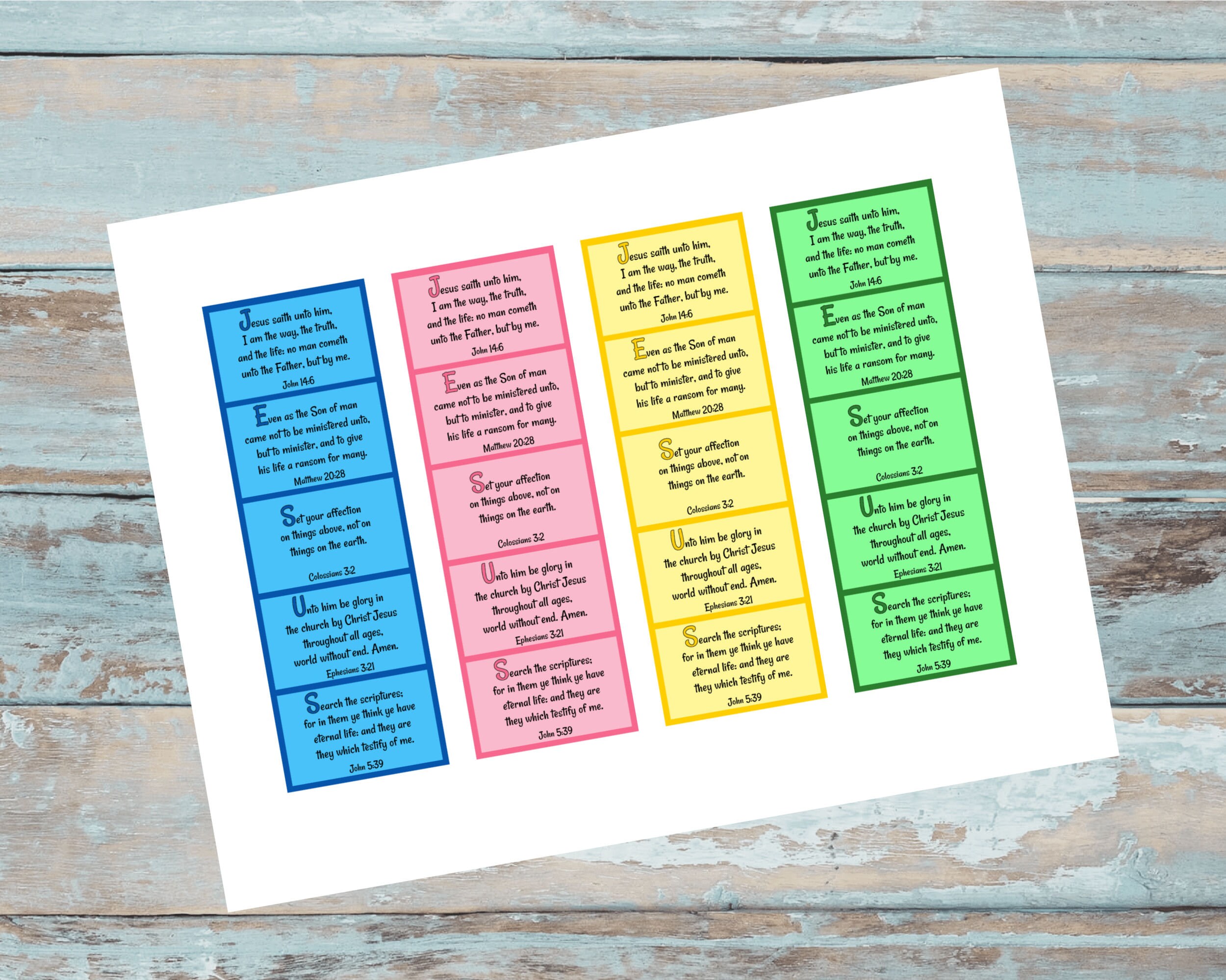 Printable Jesus Bible Verses Faith Scripture Bookmarks in Primary ...