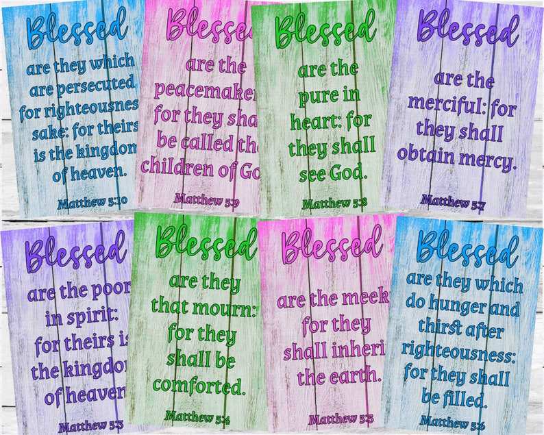 Printable Beatitude Bible Verses Sermon on the Mount Scripture Cards in ...