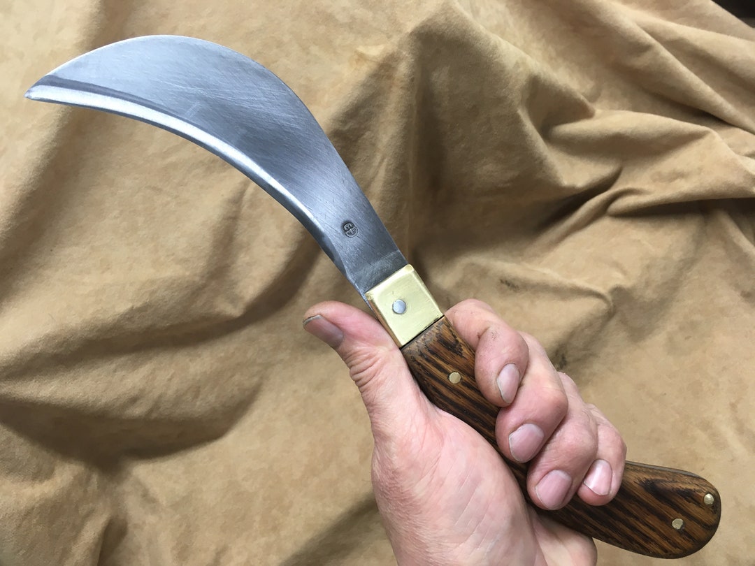 Hand forged knife. large custom hawk bill pruner folding knife: Hand ...