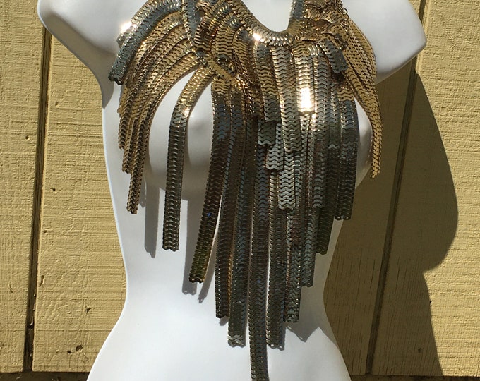 Large Layered Gold Tone Chain Bib Necklace by Lucia - Etsy