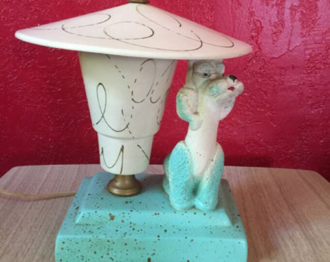 Vintage Poodle Lamp ~ Mid Century Aqua Table Lamp & Shade - Etsy