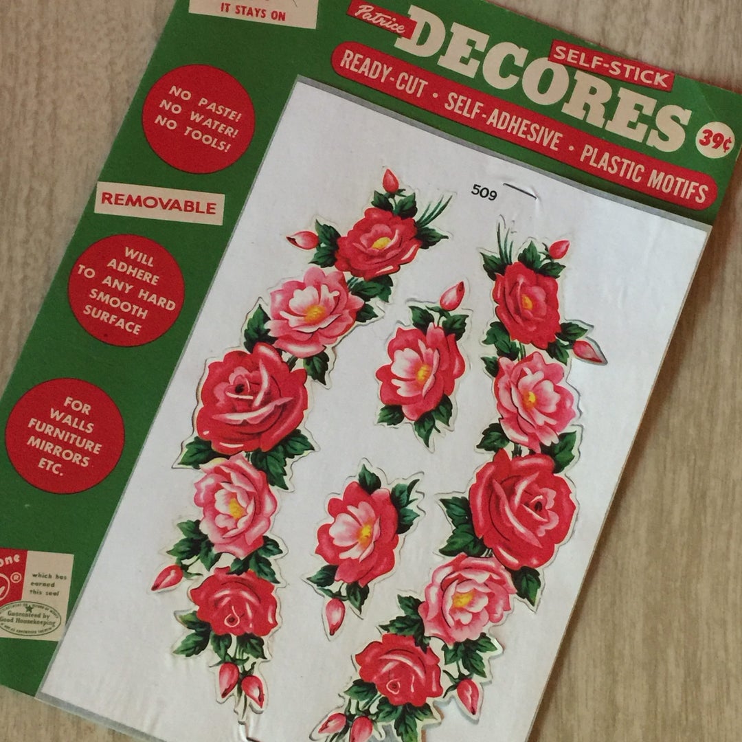 NOS 1950s Pink Floral Sticker Sheet ~ Vintage Firestone Velon Plastic ...