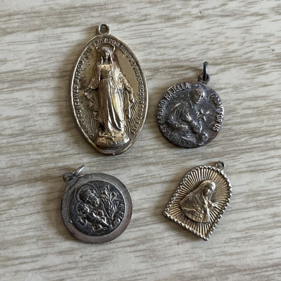 4 Vintage Catholic Saint Sterling Silver Religious Medals . Therese ...