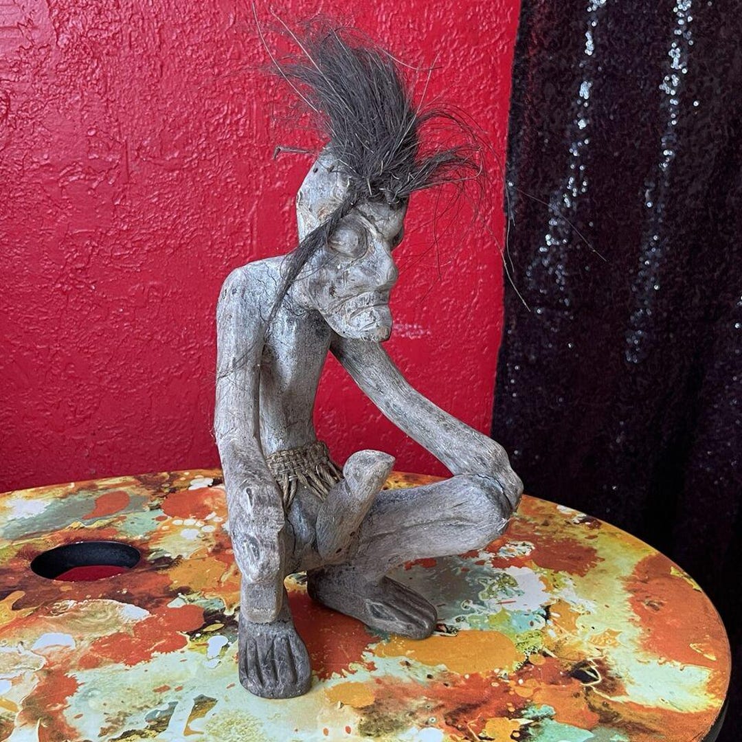 Vintage Primitive Wood Carved Tribal Male Fertility Statue Figure W ...