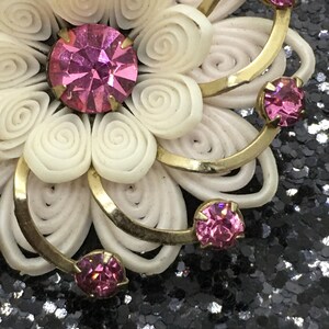 Unique Swirly Plastic, Metal & Pink Stone Flower Brooch - Etsy