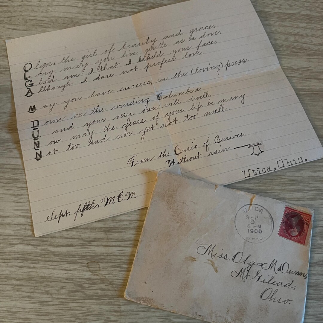 Antique Love Poem Circa 1900 Handwritten for Olga M Dunn, Ohio W ...