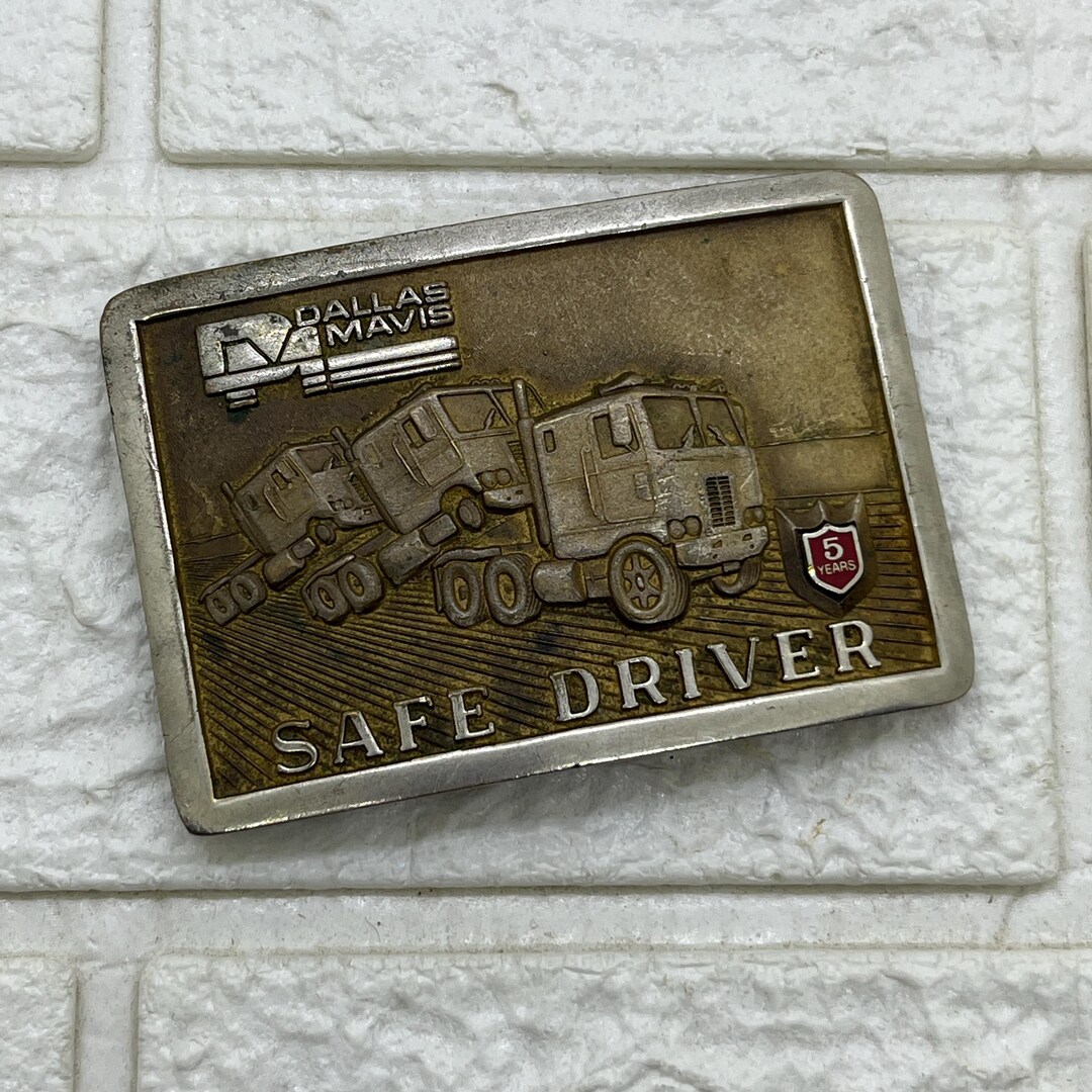 Vintage Trucker Belt Buckle ~ Dallas Mavis 5 Year Safe Driver Award - Etsy