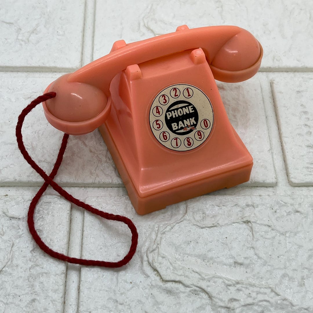 Vintage 1950s Pink Telephone Phone Bank Toy W Baby Rattle Receiver by ...