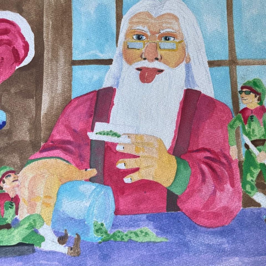 Vintage Prison Art Death Row Inmate Painting Marijuana Santa Claus ...