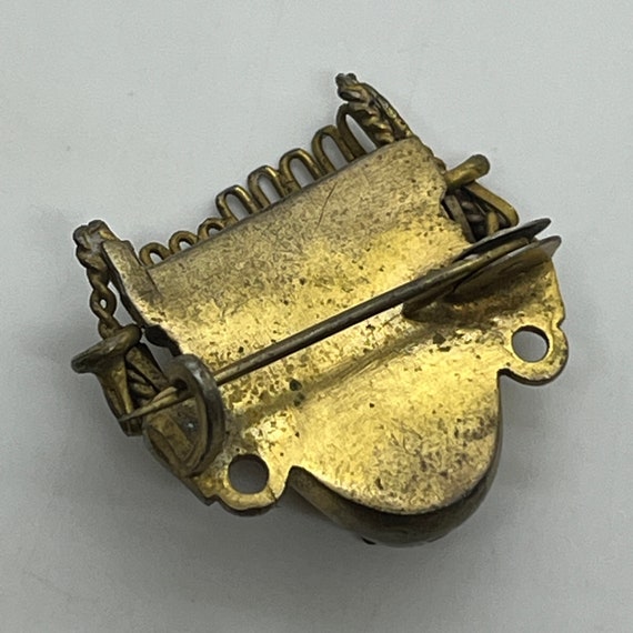 Vintage Brass Aztec / Mayan Mask Brooch . Pin - Gem