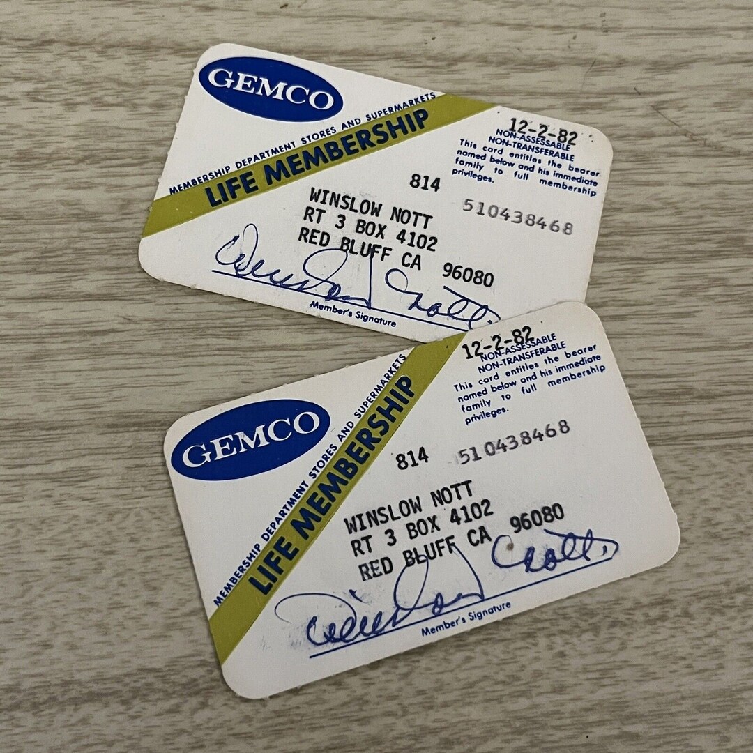 2 Vintage 1980s Life Membership Cards ~ GEMCO Stores~ Northern ...