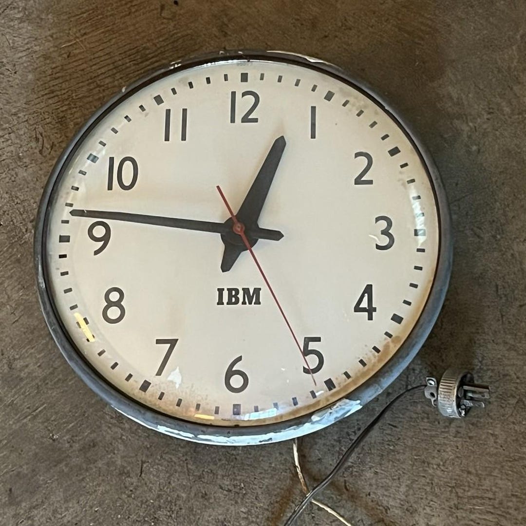 Vintage IBM Industrial School Glass Face Clock 13" Metal USA ~ for ...