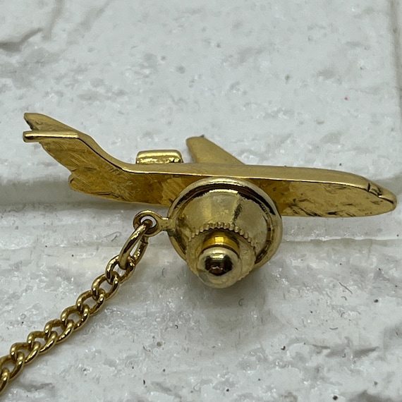Vintage Gold tone Airplane Tie Tack, Tie Pin - Gem