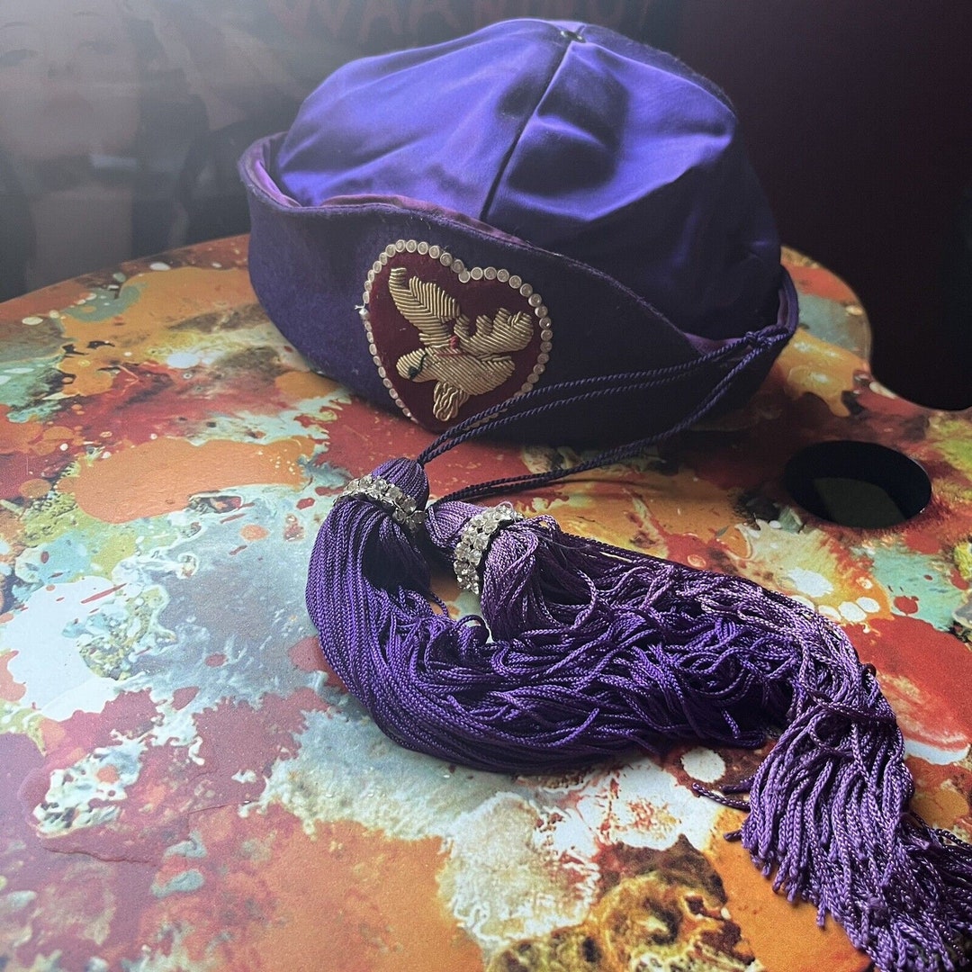 Vintage Loyal Order of Moose Ceremonial Cap Hat Purple Wool & Satin W ...