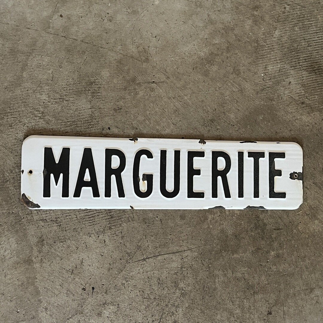 Vintage MARGUERITE Street Sign . Porcelain Enamel Embossed Black ...