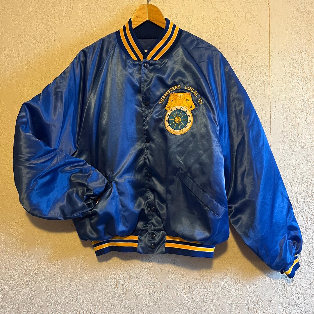 Vintage Blue Satin Bomber Jacket . Teamsters Local 117 . XL - Etsy