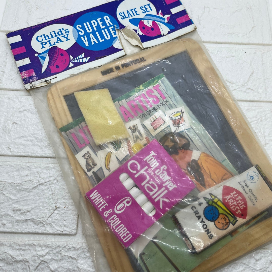 Vintage Slate Chalkboard Set, Tom Sawyer Chalk, Little Artist Crayons ...