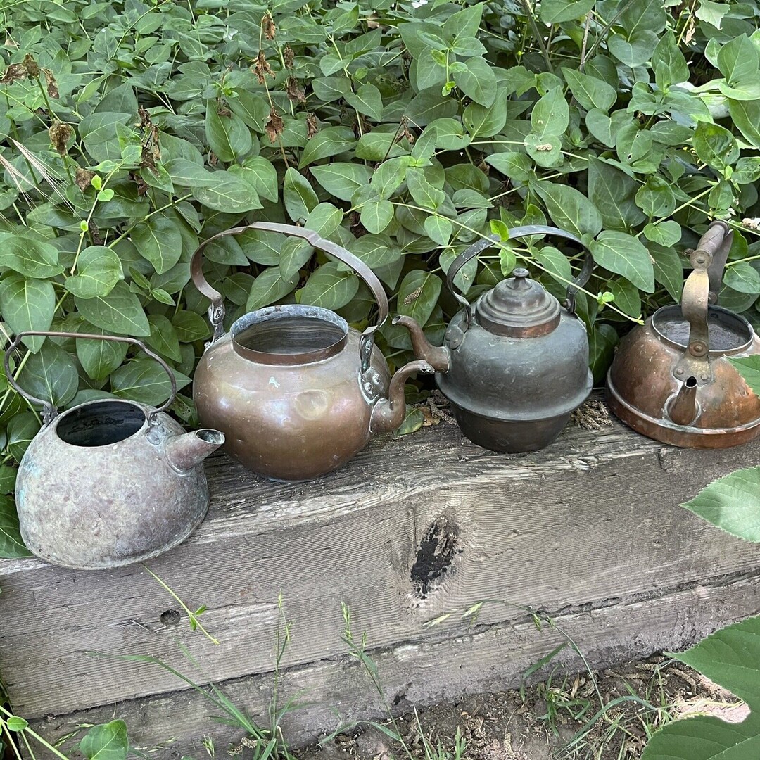 4 Vintage Copper Teapots/kettles . Handled . Wear/patina . Antique ...