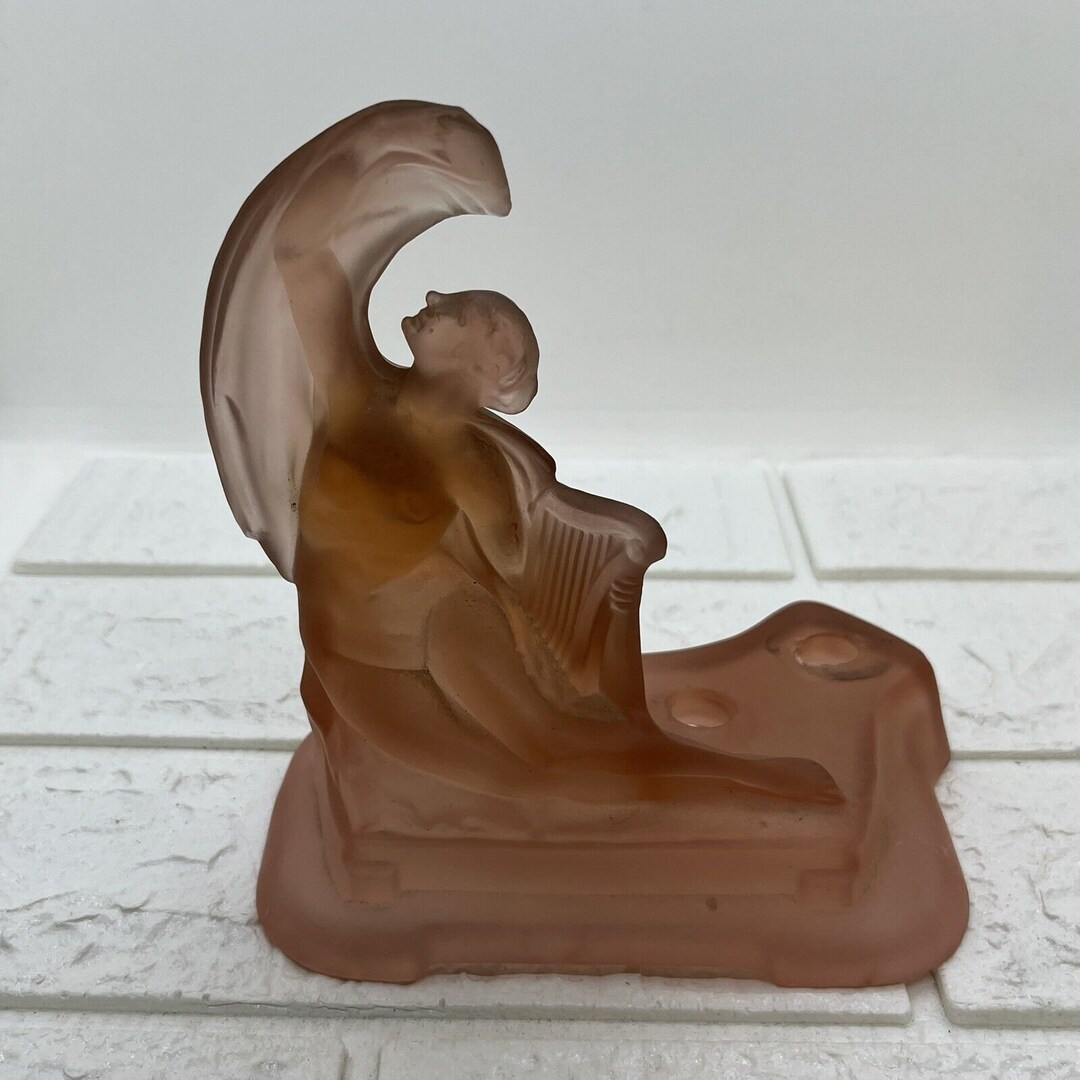 Vintage Mckee Art Deco Frosted Pink Glass Angel/nude Skyscraper/torpedo ...