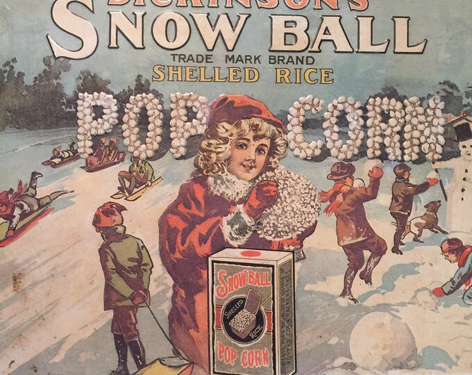 Retro Tin Advertising Sign ~ Snow Ball Shelled Rice Popcorn - Etsy