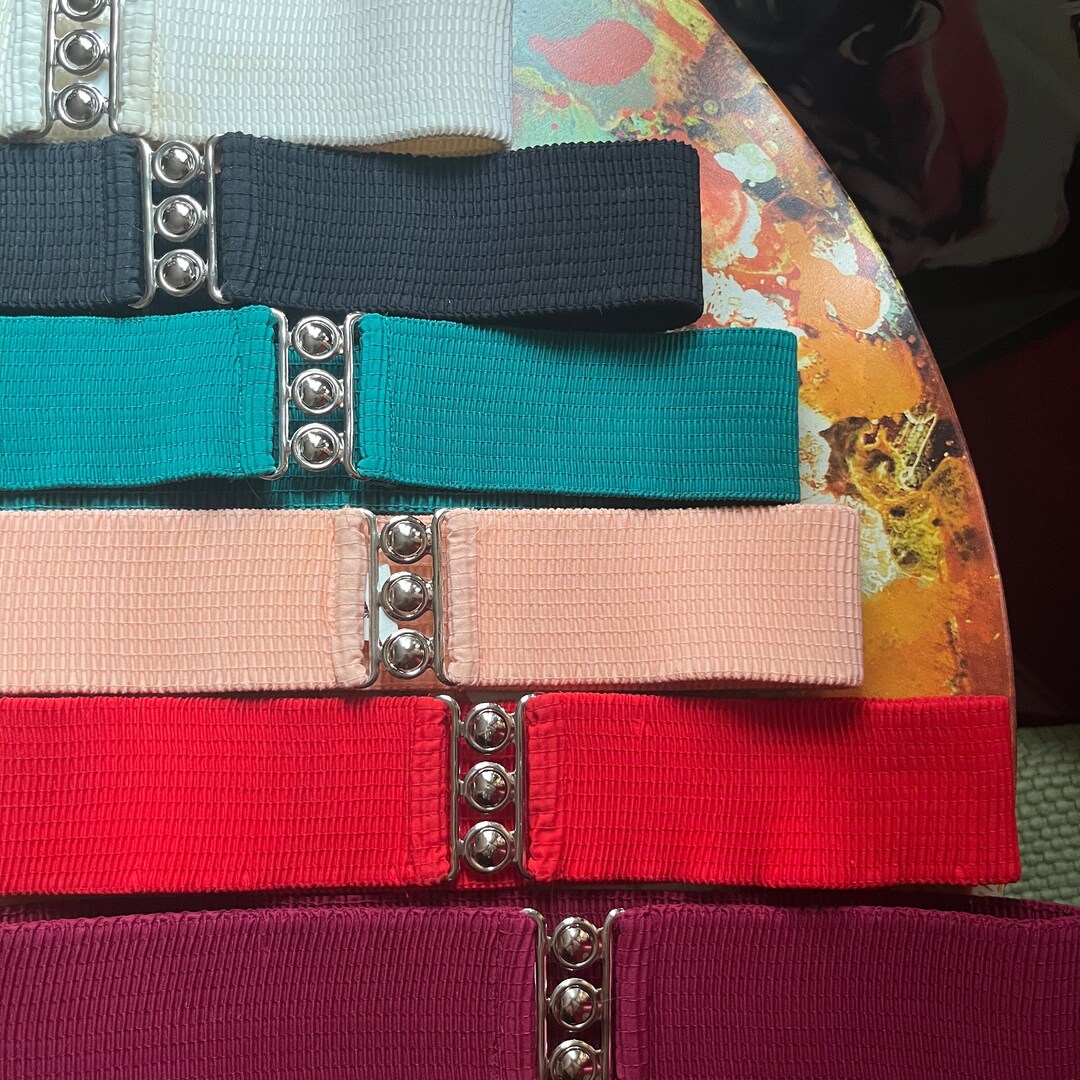 Choice Vintage Elastic Stretch Cinch Belt S/M . Off-white, Red, Peach ...