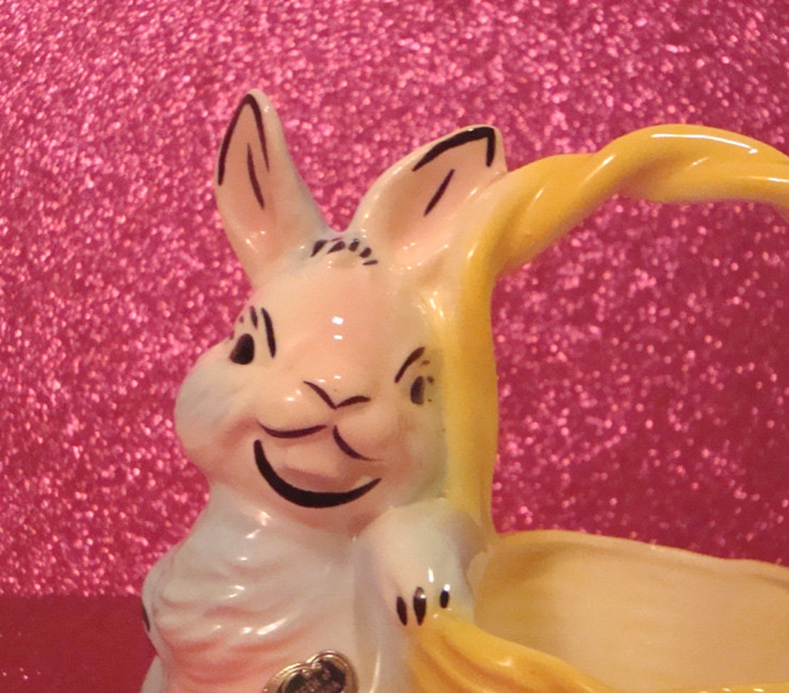 Vintage Ceramic Easter Bunny Rabbit Planter Pastel Pink | Etsy