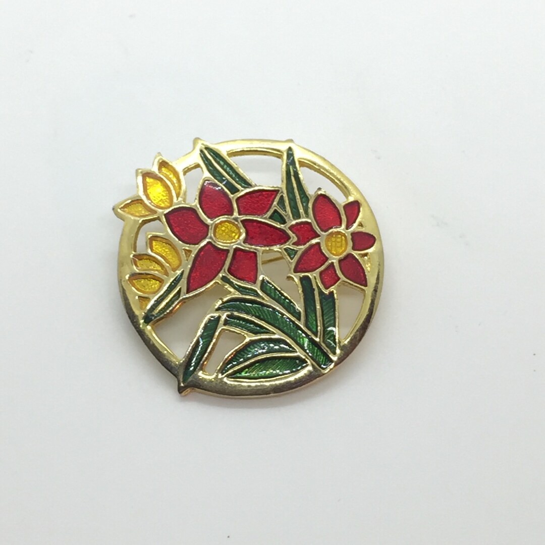 Vintage Stained-glass Look Enamel Floral Brooch - Etsy