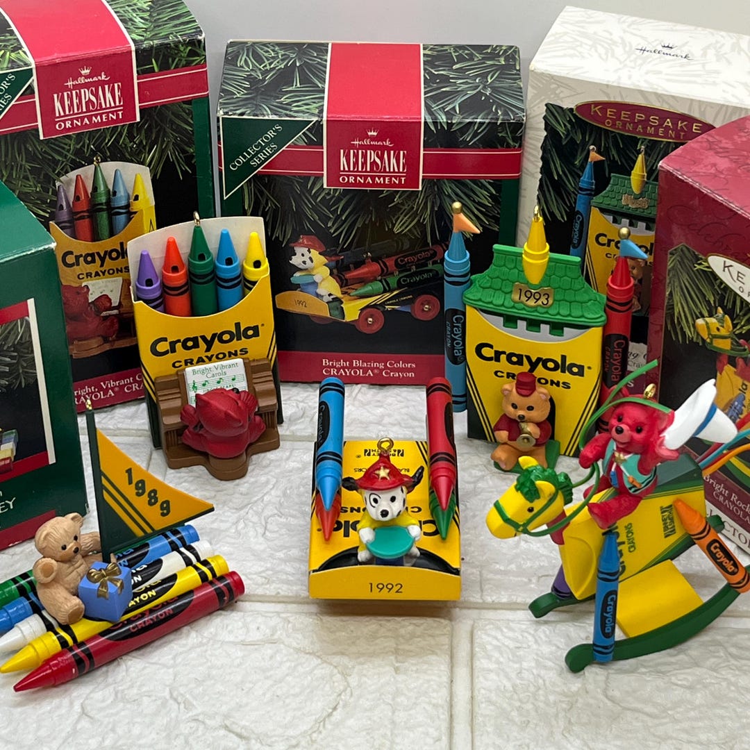 5x Vintage Hallmark Keepsake Crayola Crayon Christmas Ornaments, Teddy ...