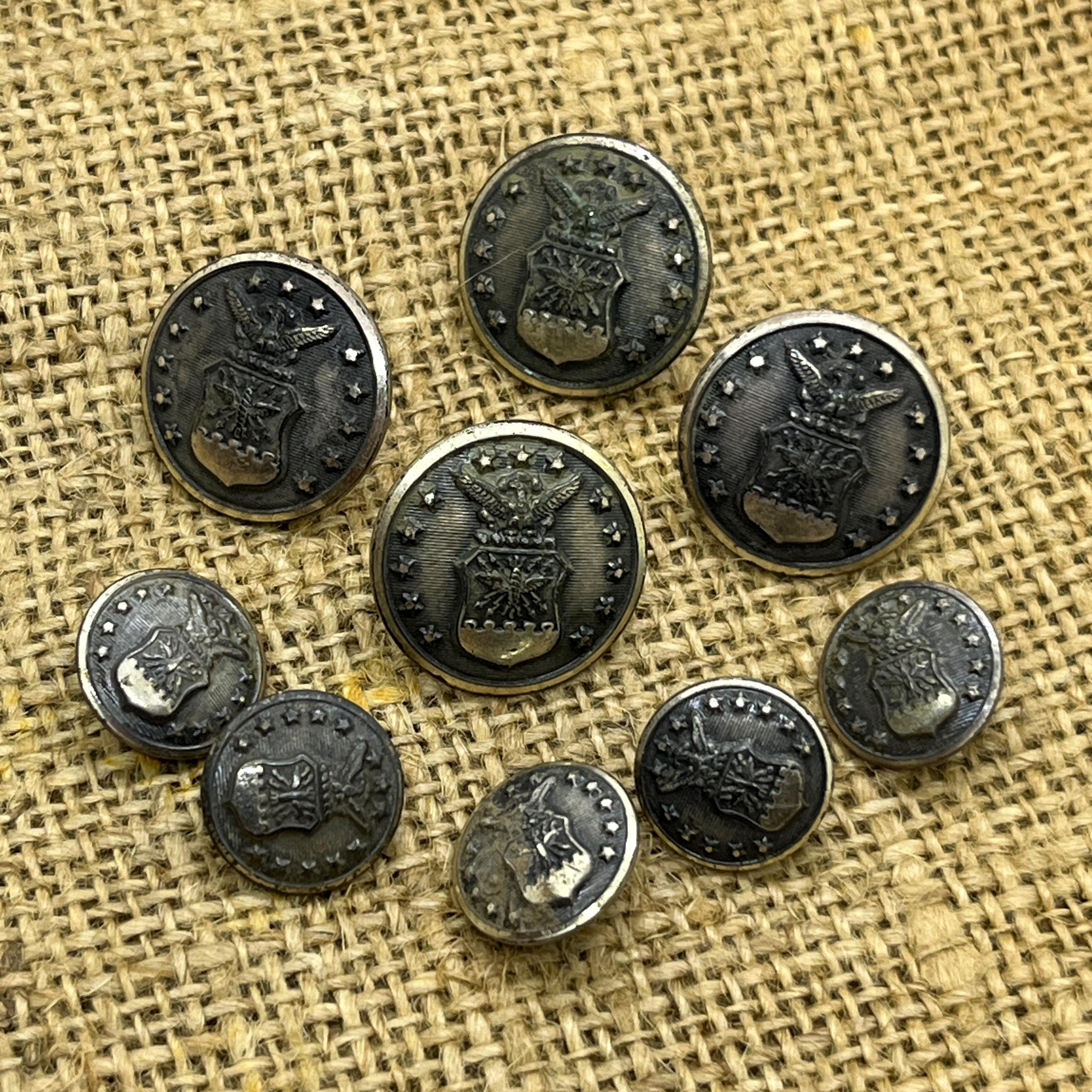 Set of 9x Vintage USAF Air Force Uniform Scovill Waterbury Silver Metal ...