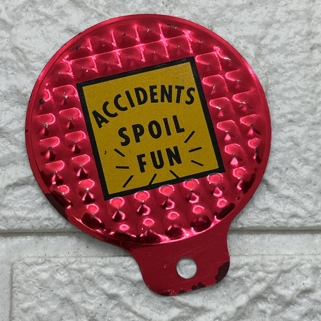 Vintage 1950s Red Tin Bike Reflector ~ Accidents Spoil Fun ~ Reflective ...