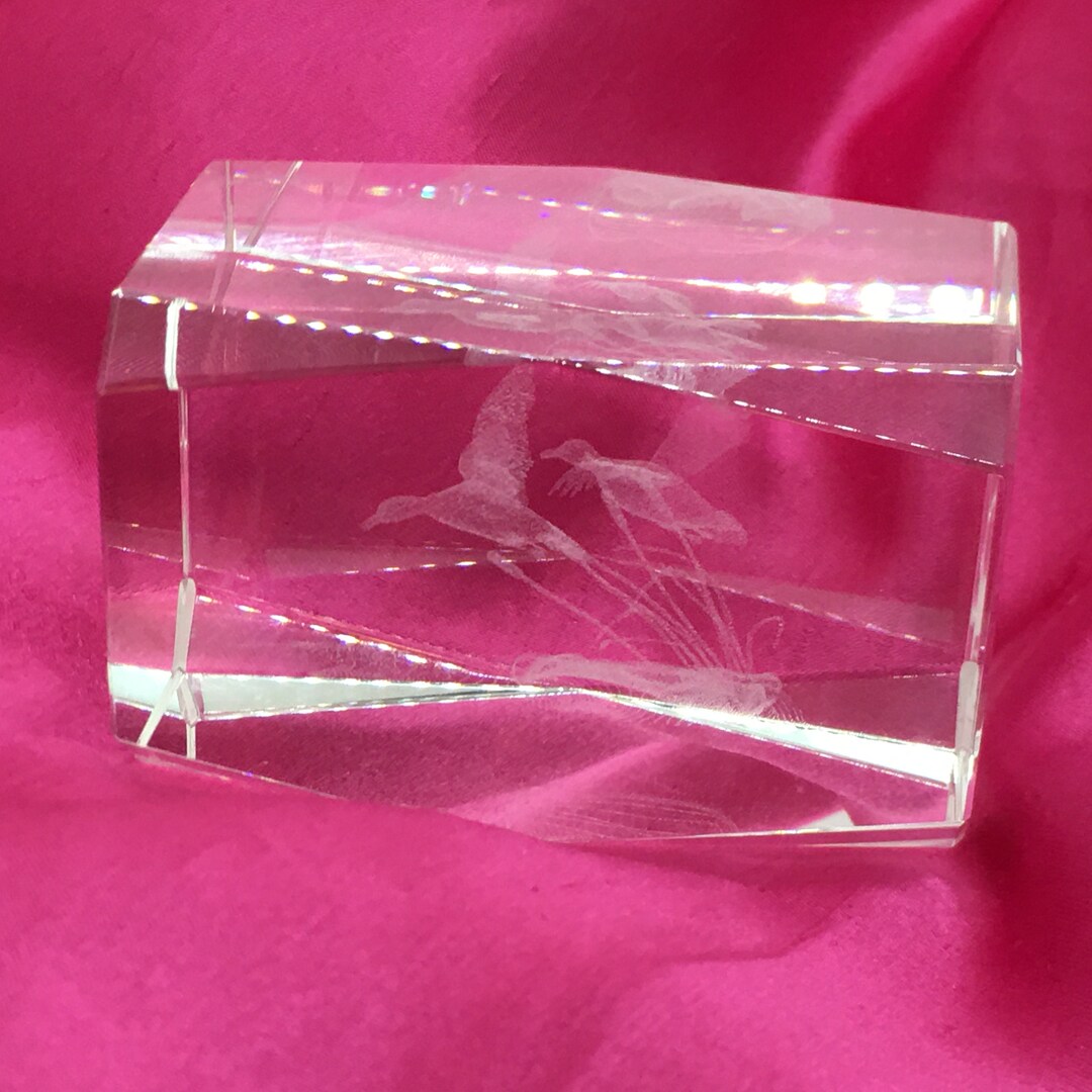 Vintage 3D Laser Etched Crystal Block Paperweight W. Duck Scene - Etsy