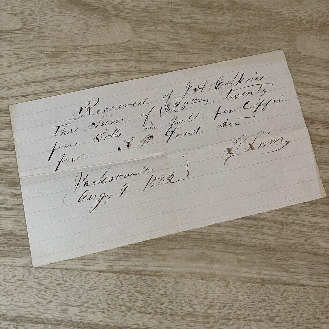 Antique Coffin Receipt 1880s . Vintage Handwriting . Jacksonville ...