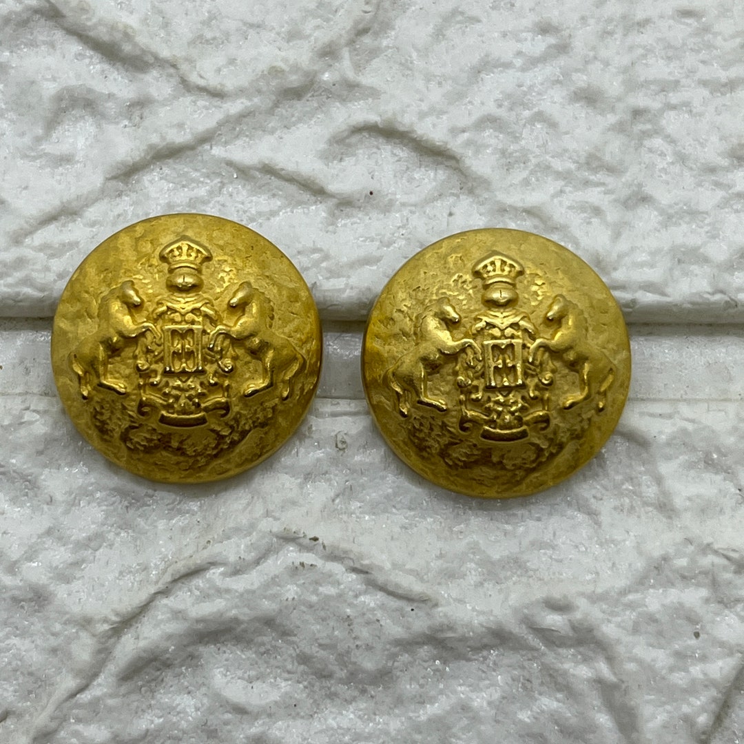 Pair of Vintage Escada Gold Tone Horse E Crest Logo Replacement Buttons ...