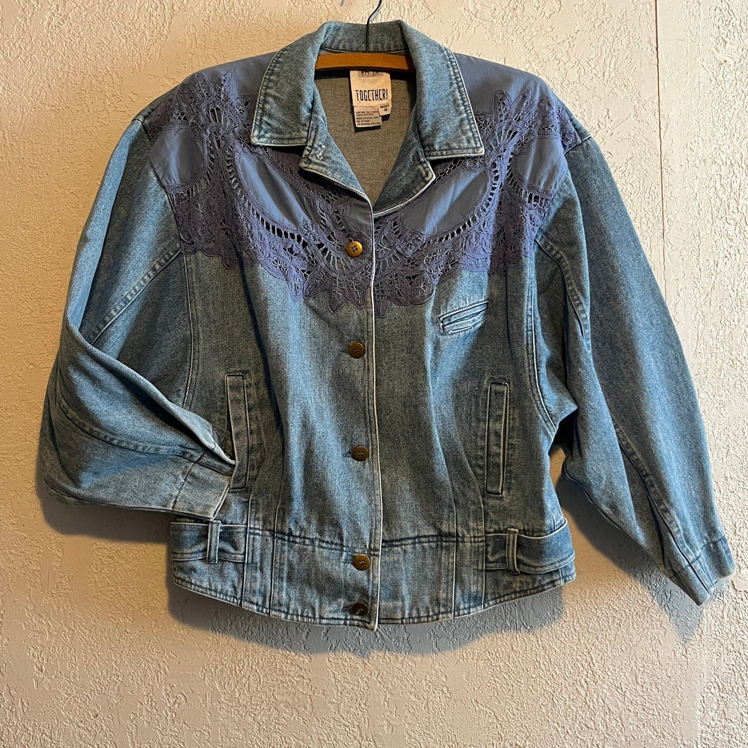 Vintage Together! Oversized Denim Lace Jean Jacket . Missy M - Etsy