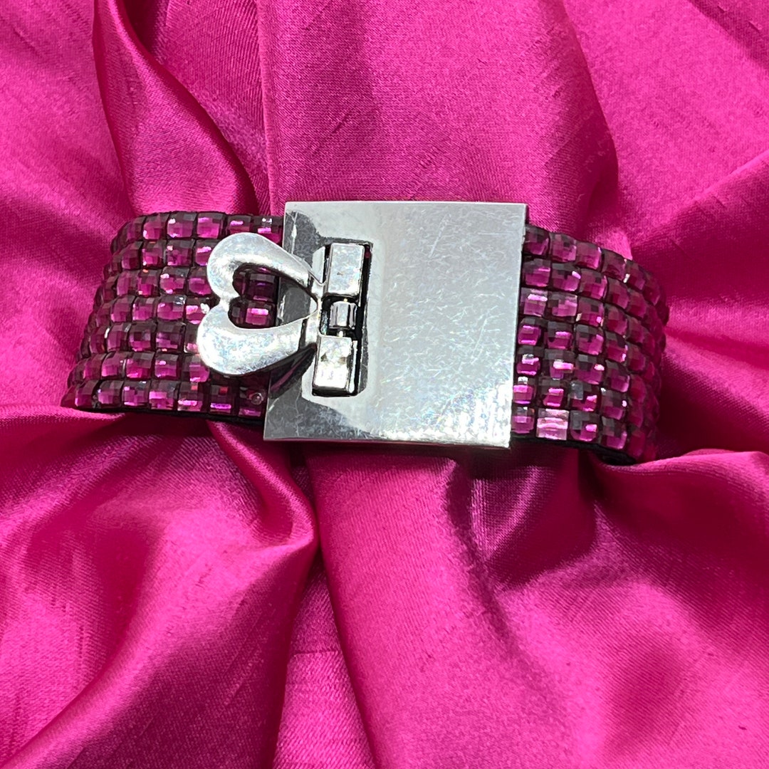 Vintage Y2k H&M Hot Pink Sparkling Cuff Bracelet W Heart Clasp - Etsy