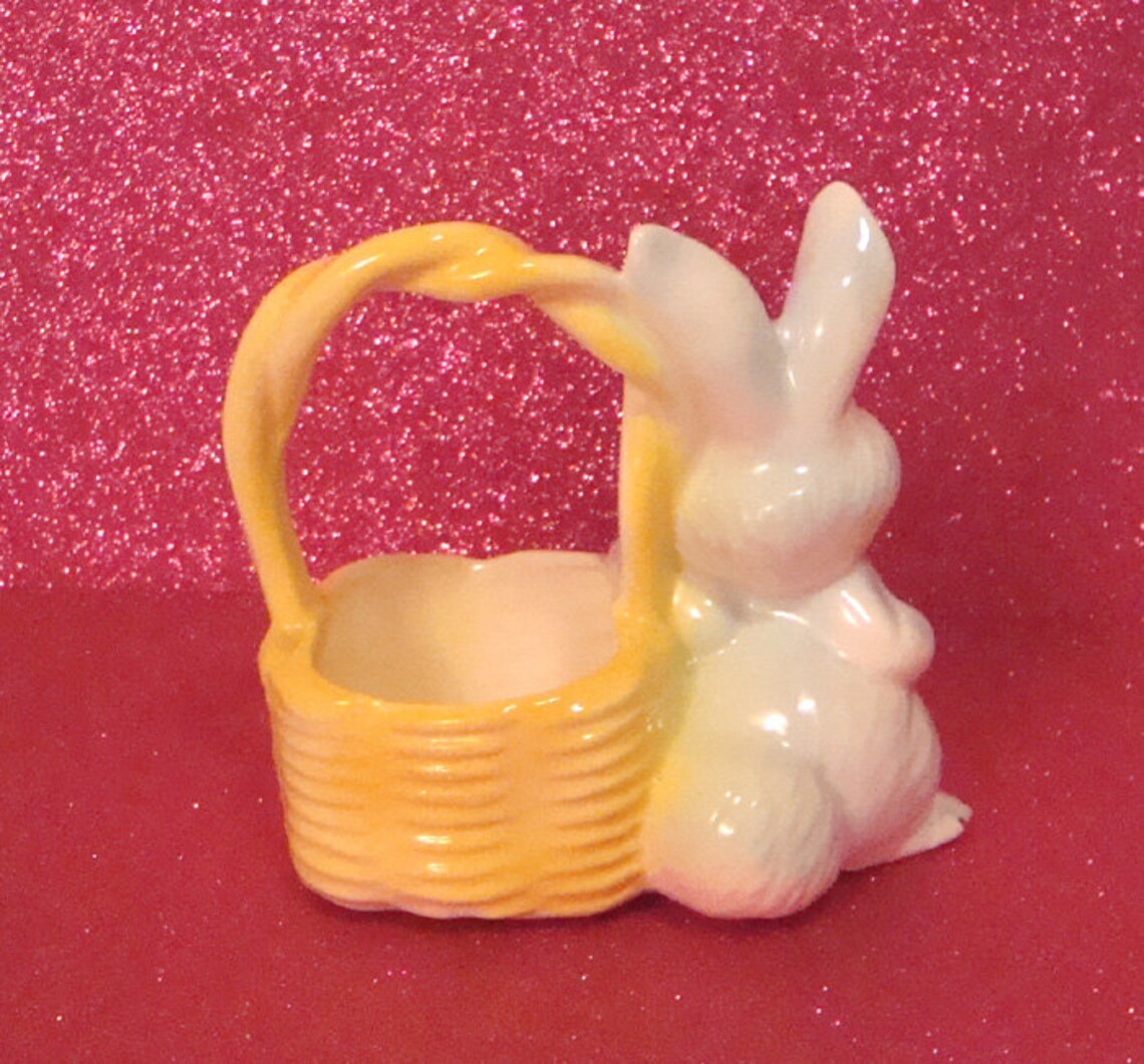 Vintage Ceramic Easter Bunny Rabbit Planter Pastel Pink | Etsy