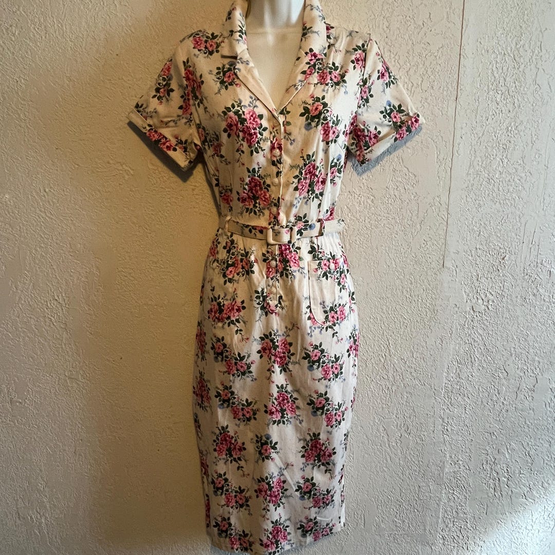 Vintage Y2k Does 1950s Retro Floral Fitted Dress by Collectif Vintage ...
