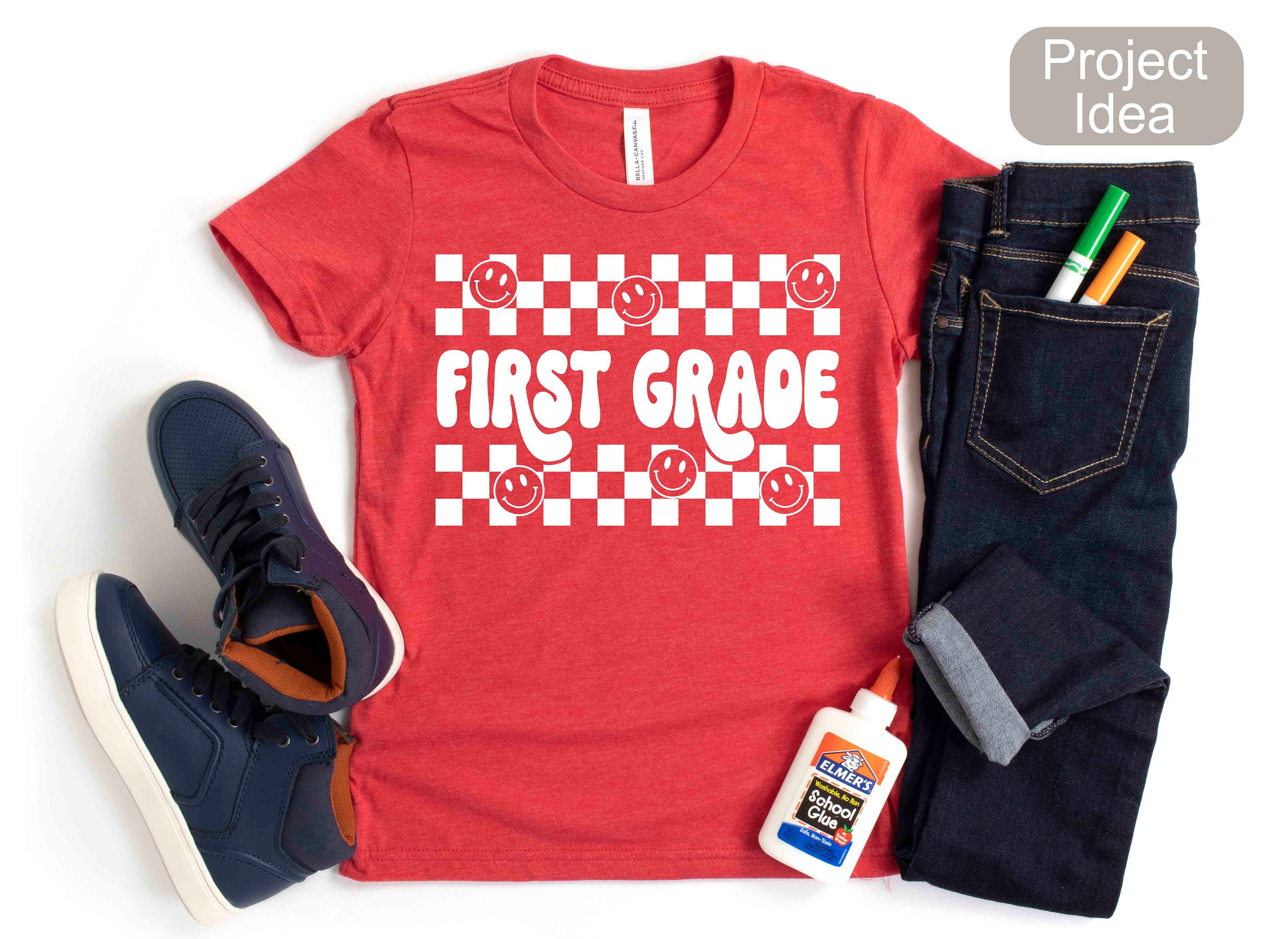 First Grade Retro Checkered Smile Face, PNG, SVG, Digital File, Back to ...