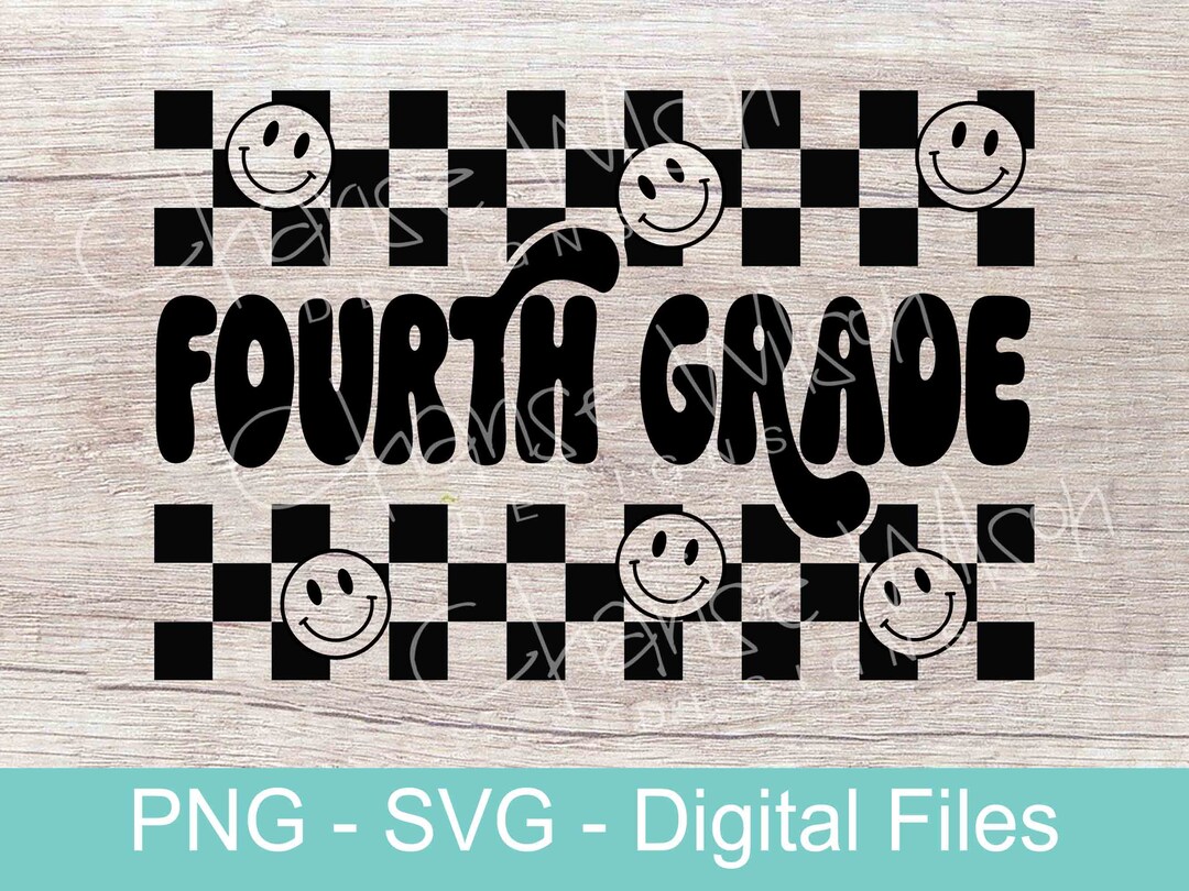 Fourth Grade Retro Checkered Smile Face, PNG, SVG, Digital File, Back ...
