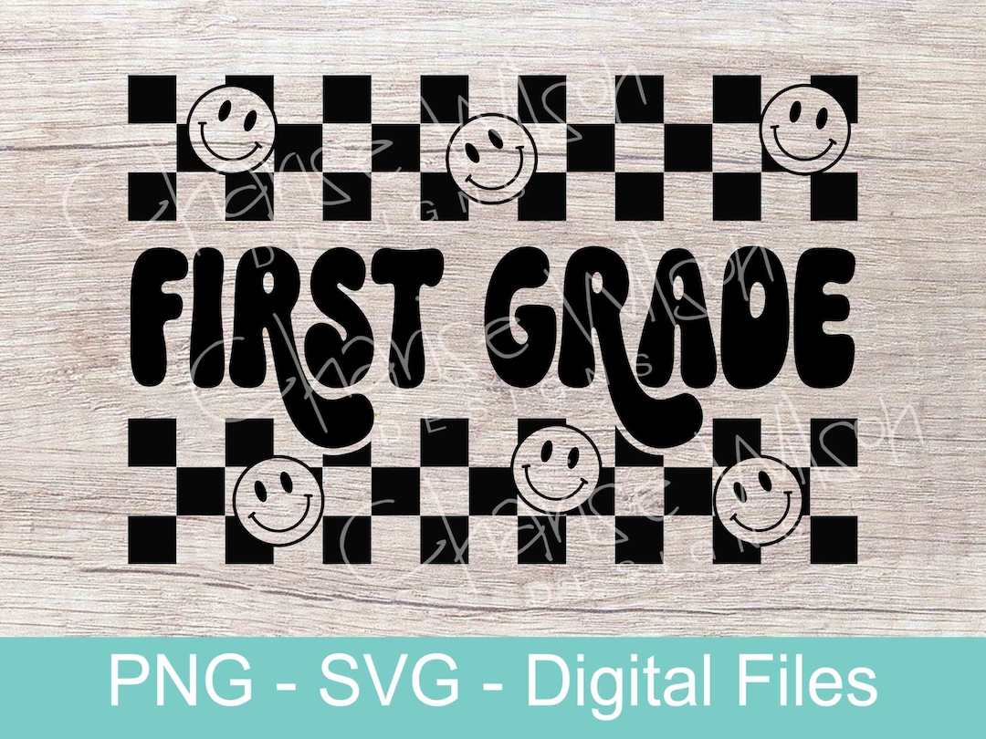 First Grade Retro Checkered Smile Face, PNG, SVG, Digital File, Back to ...