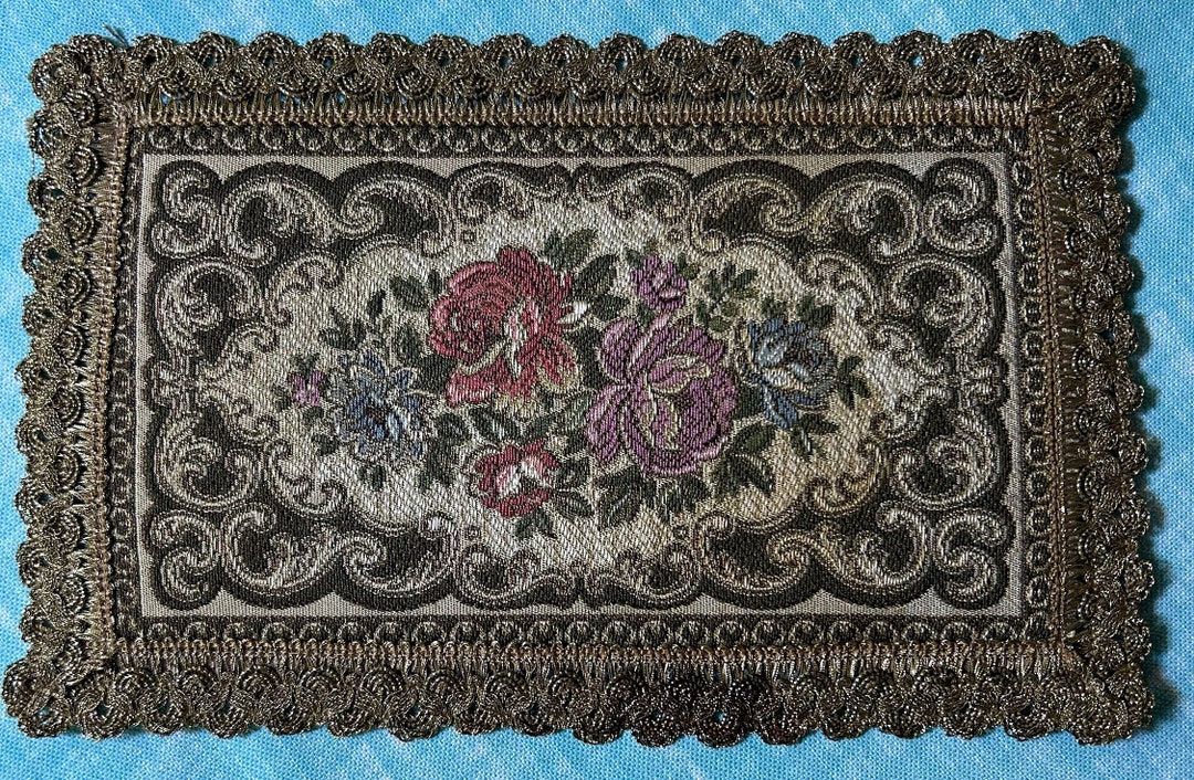 Mid-century Brocade DOILEY MAT Belgian Antique Textile Metallic Lace ...