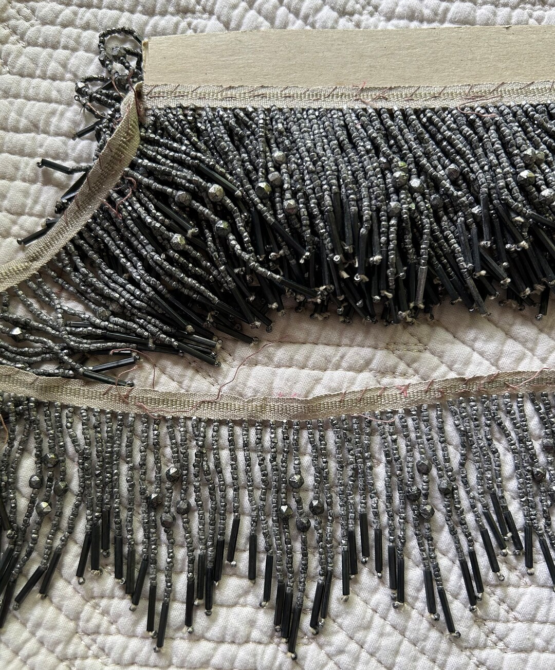 Antique Rare FRENCH STEELCUT BEADED Fringes Gray Trim Beaded Tassel ...