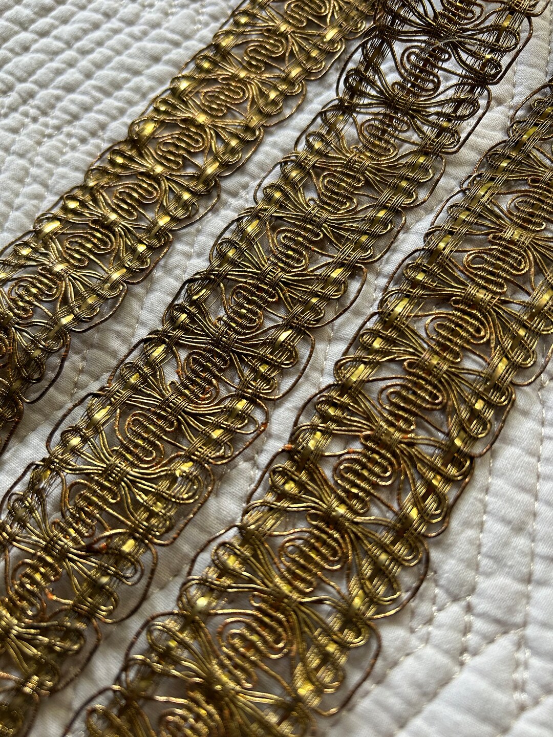 Rare ANTIQUE METALLIC LACE Trim Victorian Metallic Gold Ribbon ...